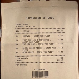 Custom song receipt tote customizable song playlist tote bag | Etsy