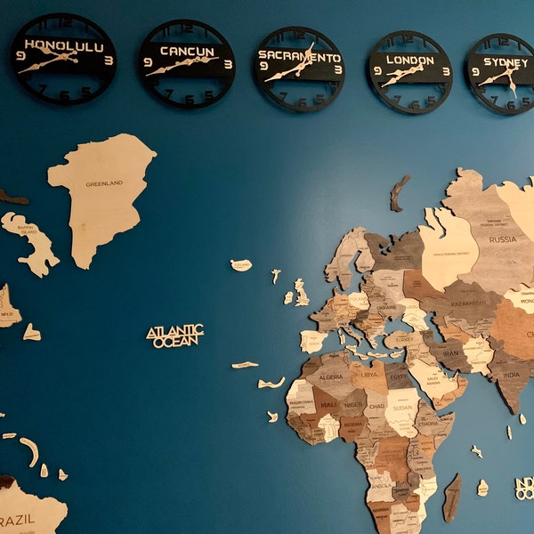 Round Time Zone Clock, City/state/country Timezone Name 8 - 12 Inch ...