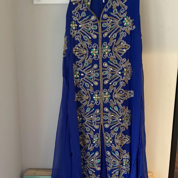 New Royal Green Moroccan Embroidered Kaftan Arabic Dress, Wedding Gown ...