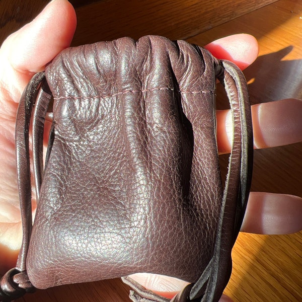Leather Neck Pouch Bag, Brown Pouch Bag Necklace, Crystal Sack, Spirit ...