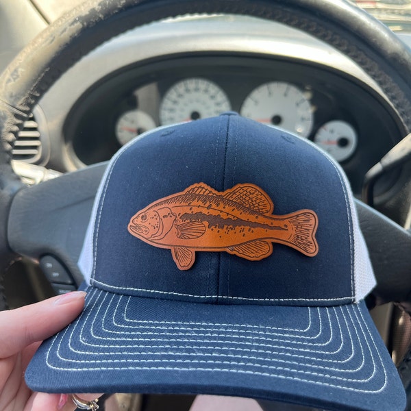Largemouth Bass Patch Hat, Custom Richardson 112 Leather Patch Hat, Leather Patch Trucker Hat ...