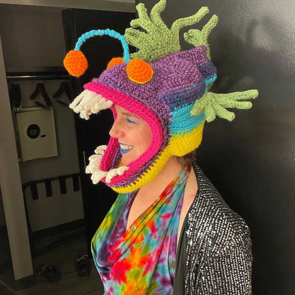 Angler Fish Crochet Hat Costume & Wrist Gauntlets - Fantasy Under the ...