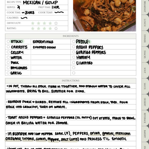 Digital Recipe Book, Cookbook Planner for Goodnotes, Notability (ipad ...