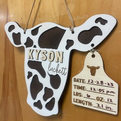 Personalized Cow Head Hospital Sign Baby Name Announcement Cow Theme ...