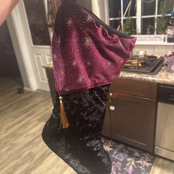 Whimsical Gothic Christmas Stocking | Black Velvet With Burgundy ...