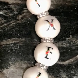 20mm White Alphabet Bead, Black Letters, Floral Design, Chucky ...