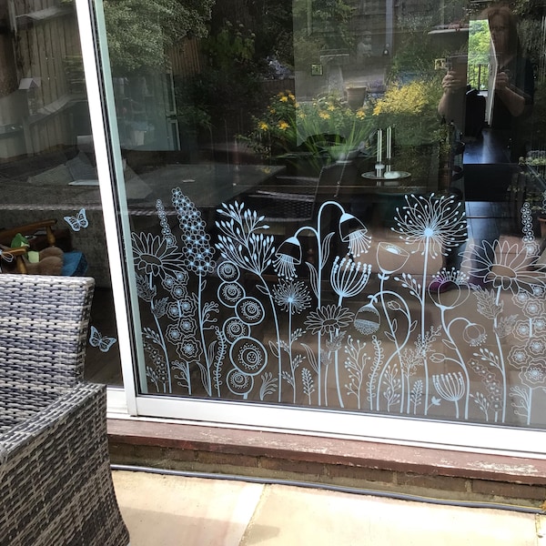 2x Flower Meadow Window Decal Corners Decorative Botanical Floral Wild ...