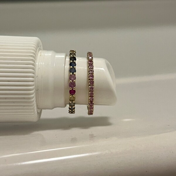 Pink Sapphire Infinity Ring/ Pave Sapphire Full Eternity Wedding Band ...