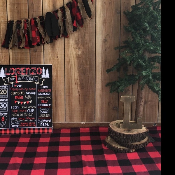 Lumberjack Birthday Chalkboard, Buffalo Plaid Woodland First Year Stats ...