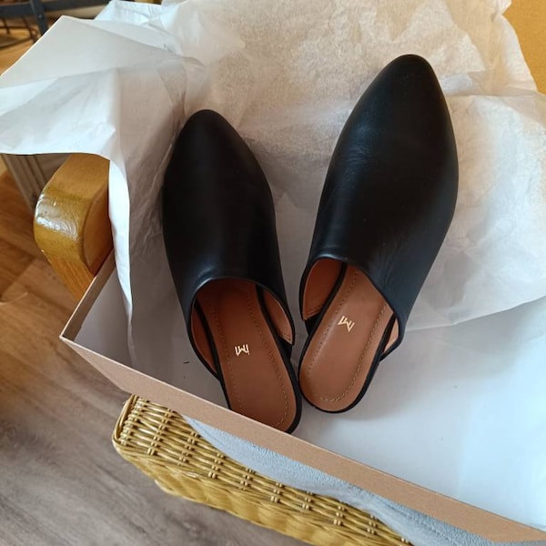 Handmade Black Leather Mules: Full Grain Boho Style Shoes - Etsy