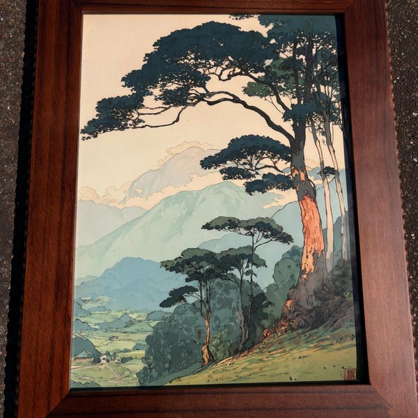 Vintage Japanese Forest Poster, Tranquil Mountain Landscape Wall Art ...