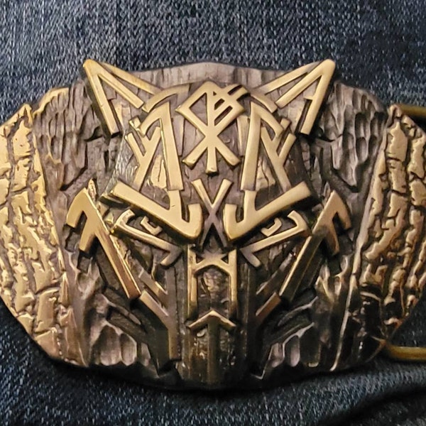 Runic Wolf Belt Buckle, Scandinavian Old Norse Celtic Wild Animal ...