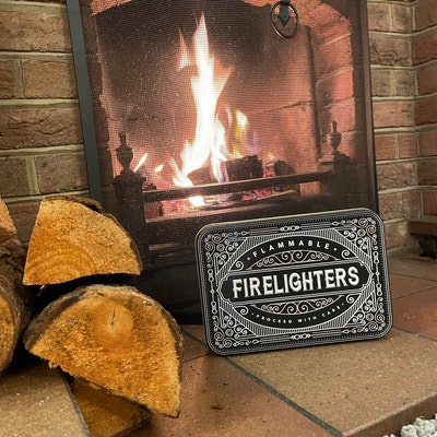 Firelighter Box Metal Tin Storage Holder Fire Lighters Matches Camp ...