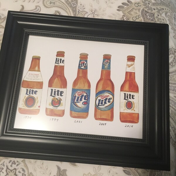 Evolution of Miller Lite Bottles - Watercolor Print - Etsy