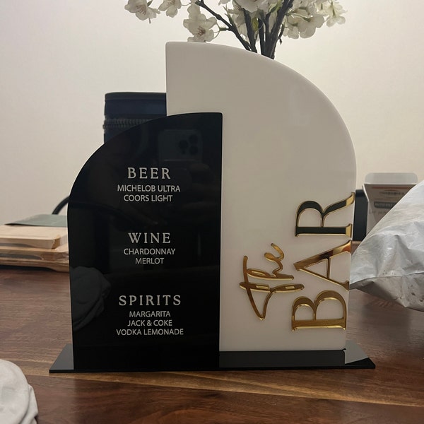 Arched Wedding Bar Sign, Black Acrylic Bar Sign, Gold Bar Sign, Signature Drinks, Wedding ...