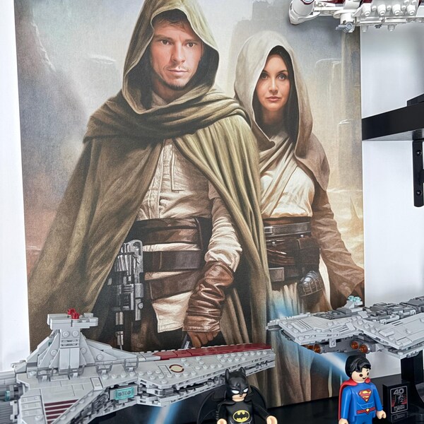 Personalized Jedi Couple Portrait, Custom Sci-fi Couple Art, Galaxy ...