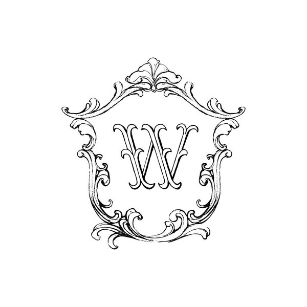 Elegant Vintage Wedding Monogram Crest, Line Art Wedding Crest With ...