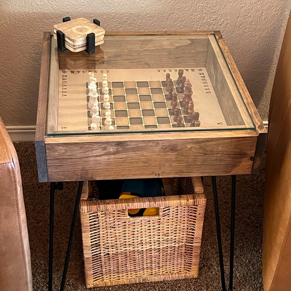 Rustic Chess and Checkers Table With Removable Glass Top - Chess and ...