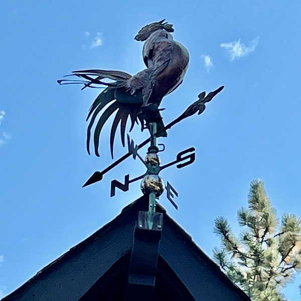 HUGE Handcrafted 3 Dimensional Crowing ROOSTER Weather Vane Copper ...