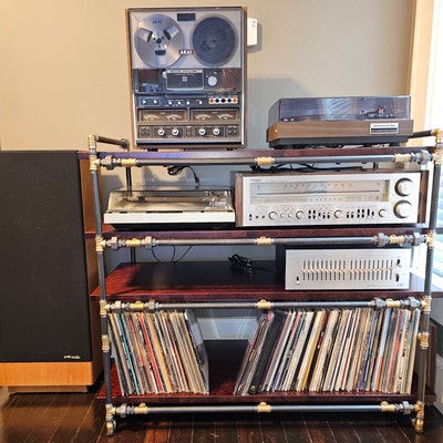 Audio Rack With Adjustable Oak Shelves / Record Player Stand / Media ...