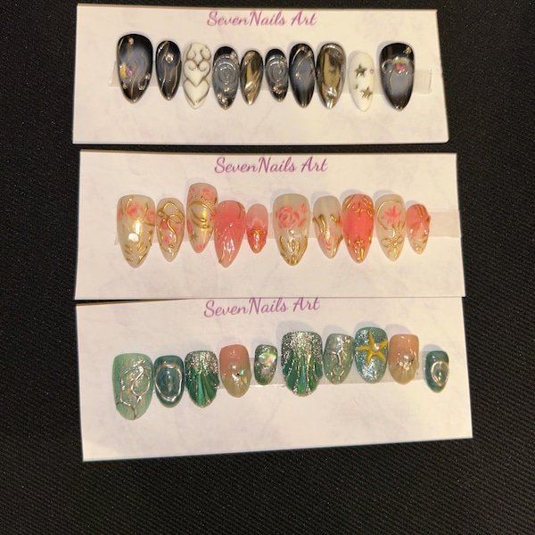 Pastel Pink Gel Nails Gel-embossed Press on Nails With Elegant Designs ...