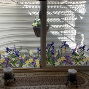 Botanical Springtime Flower Window Cling Decal. Crocuses, Ferns ...