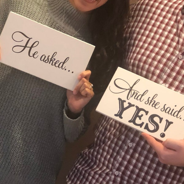 He Asked and She Said YES - Painted Wooden Wedding or Engagement Photo ...