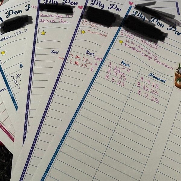 Stationary Pen Pal Tracker Sheets - 12 Sheets Front and Back ...