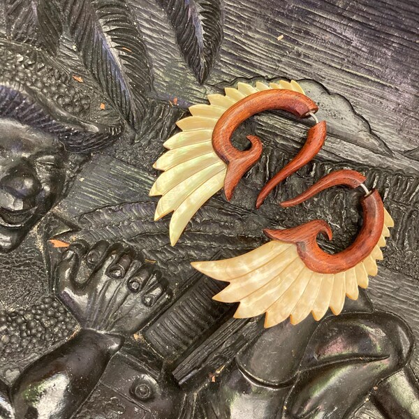 Real Gauge, Natural Sono Wood, Shell, Hand Made, Tribal 14mm, 16mm ...