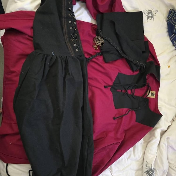 Medieval LARP Buffalo Leather Belt and Sash Set, Black & Grey Wool ...