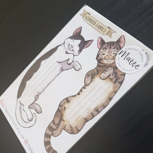Cat Lover Envelope Address Labels, Cute Cat Stationary, Watercolor ...