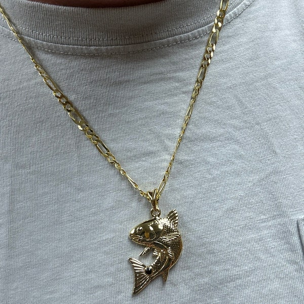 14k Gold Vermeil Redfish V.2 Necklace, Redfish in Action Charm, Red ...
