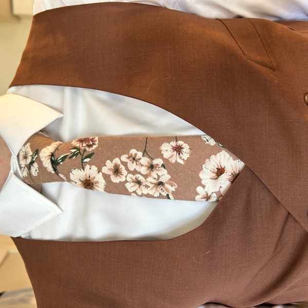 Men's Alabaster Off-white Ivory Floral Necktie Slim/narrow Width Rustic ...