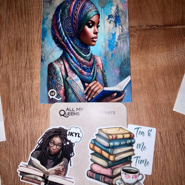 Thinking of Books Sticker, Black Woman Who Loves to Read, Black Girl ...