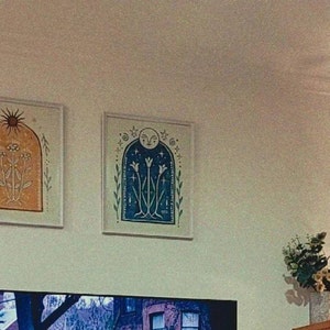 Spiritual Art Print Moon Phase Illustration Boho Gift Idea Blue Folk ...