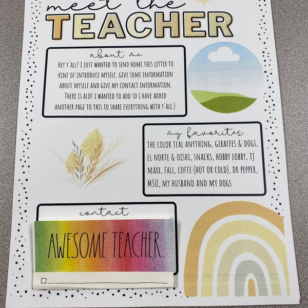 Neutral Boho Meet the Teacher Template - Etsy