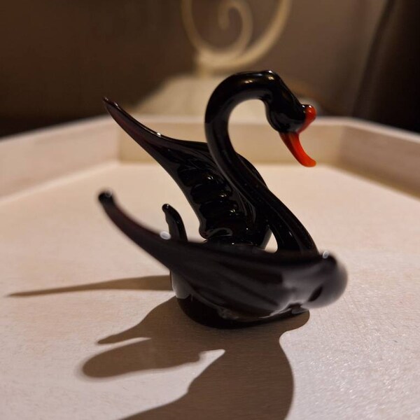 Glass Black Swan Miniature, Animals Glass, Swan Glass Miniature, Art ...
