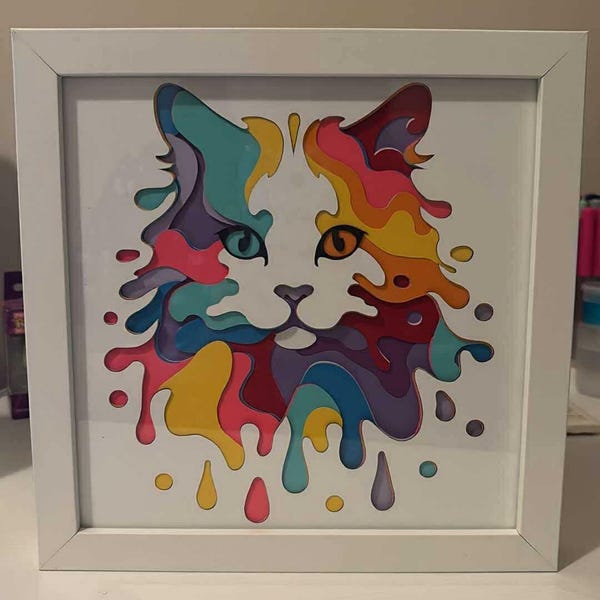 3d Cat, Shadow Box Templates / SVG for Cardstock / 3D Cat Shadow Box ...