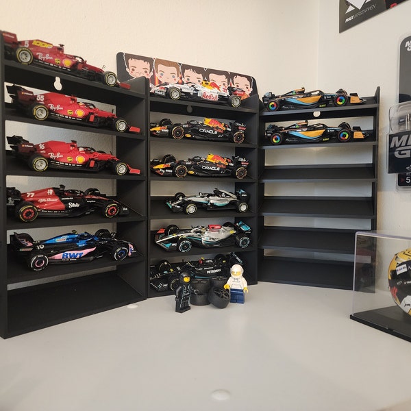 V2 6 Car Tilted Bburago 1:43 1/43 F1 Formula 1 Race Car Display Stand W ...