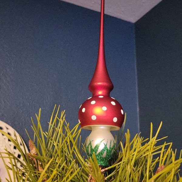 1 Czech Blown Glass Mushroom Tree Topper Christmas Ornament Decoration ...