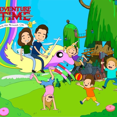 Custom Adventure Time Cartoon Portrait Illustration, Couple Family ...