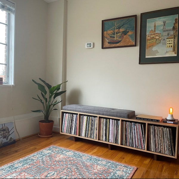Vinyl LP Storage Bench Lo-fi Edition With Mid Century Modern Stylings ...