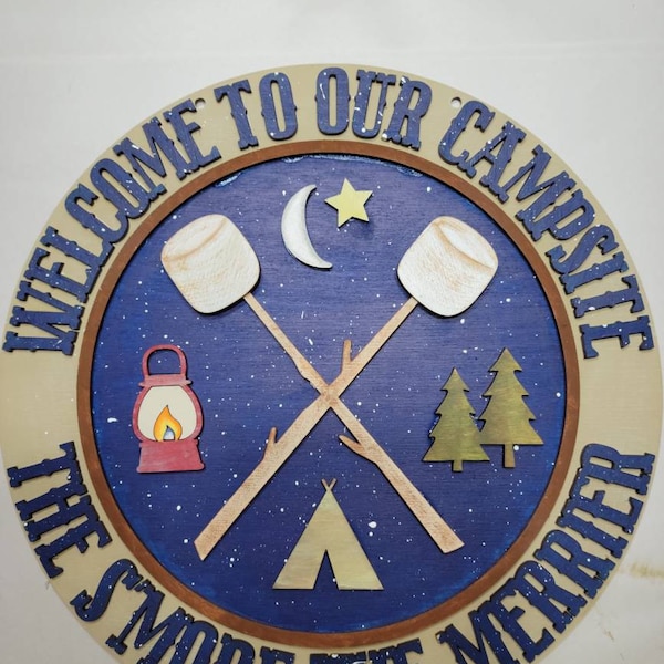 DIY Wood Sign - Camping Welcome Unfinished Cut Out Door Hanger Wall ...