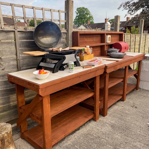 Wooden Indoor/outdoor Workbench With Back Panel and Double Shelf - Etsy UK