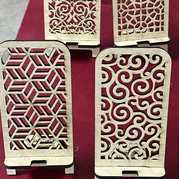 8 Design Laser Cut Phone Stand Vector Files, Phone Holder, AI-DXF-SVG ...