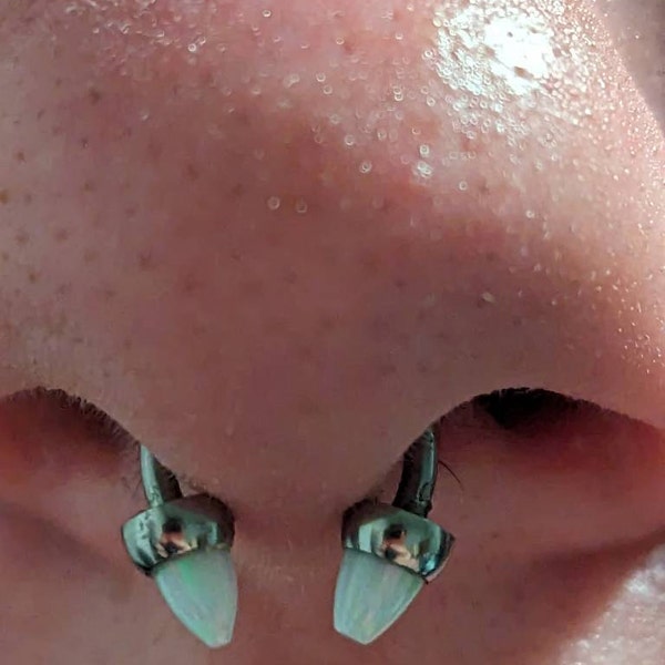 16G Titanium Internally Threaded Opal Spike Horseshoe Ring/ Opal Septum ...