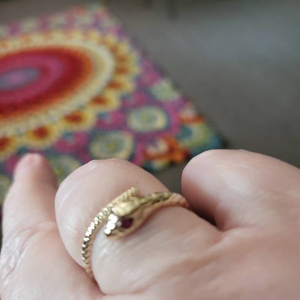 10K 14K 18K Gold Snake Birthstone Ring, Snake Ring, Serpent Ring, Birthstone Ring, Gold Snake ...