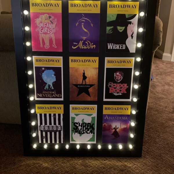 BROADWAY Playbill COLLAGE Wall Art With Marquee Lights ~ 20" X 28 ...