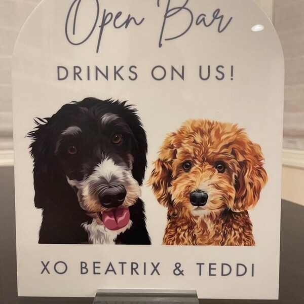 Open Bar Custom Illustrated Pet Arched Bar Sign - Pet Bar Menu, Custom ...