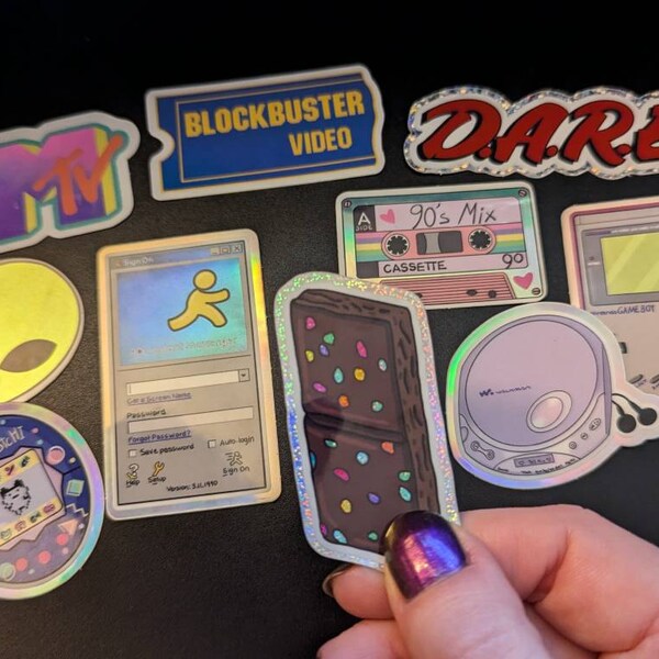 90's Holographic Mini Sticker Pack 9 | Sparkly Sticker | AOL Sticker ...